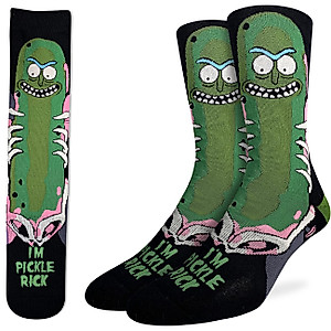 Good Luck Sock Men's Rick and Morty, Big Pickle Rick Socks, Adult, Shoe Size 8-13