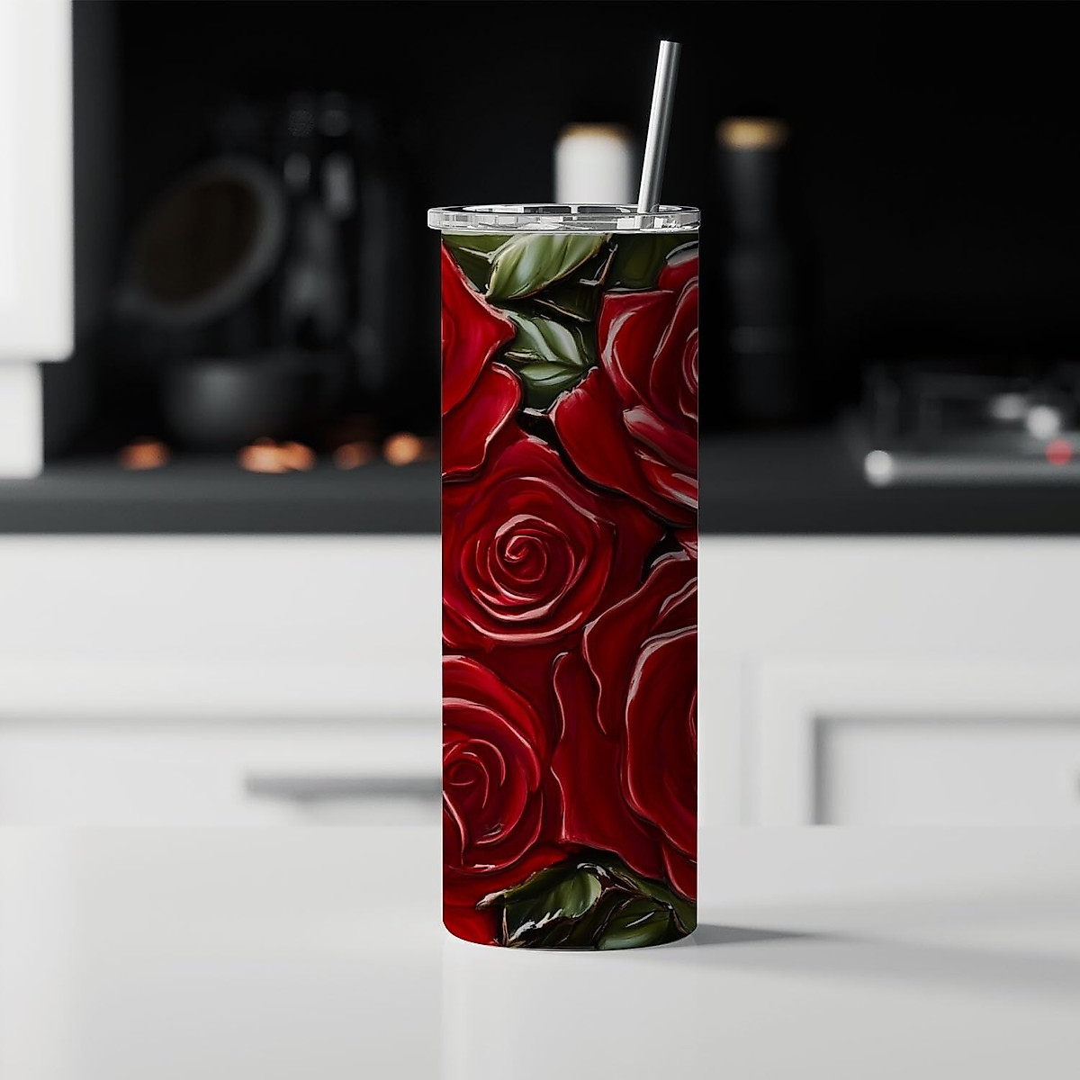 red roses insulated tumblers coffee cup Gift，red roses Drinking Glasses-Tea Cup-Coffee Mug tumbler with lid and straw 20 oz insulated tumbler cups