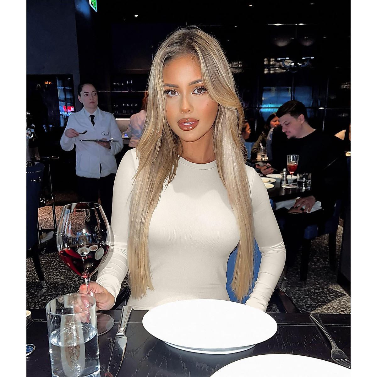 OQQ Womens 3 Piece Long Sleeve Tops Crew Neck Stretch Fitted Underscrubs Layer Tee Shirts Tops Black Grey Beige