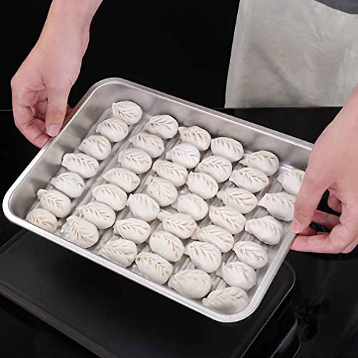 Yardwe Refrigerator Dumpling Box with Lid Stainless Steel Stackable Fridge Food Storage Containers Fresh Keeping Food Tray for Fruit Vegetables Bacon Meat Cheese Keeper