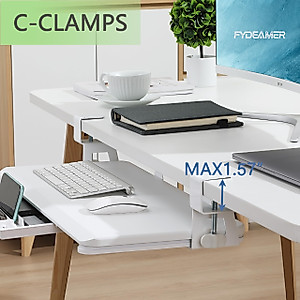 ETHU Keyboard Tray, 26.77" X 11.81" Large Size Keyboard Tray Under Desk with C Clamp-on Mount Easy to Install, Computer Keyboard Stand, Ergonomic Keyboard Tray for Home and Office (White)