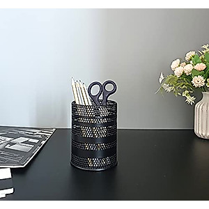 Produco Pen Holder for Desk, Metal Mesh Pencil Holder Cup Organizer Office Stationery Caddy Stand Makeup Brush Holder, Black (Mid)
