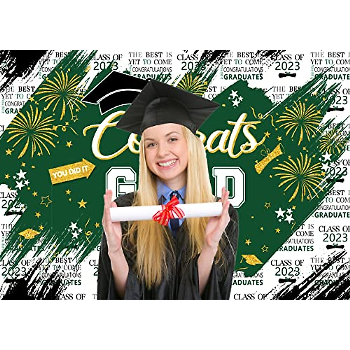 LYCGS 7X5ft Graduation Backdrop Congrats Grad Green and Gold Graduation Photo Backdrop 2023 Graduation Photography Backdrops Graduation Prom Party Decor Banner X-120