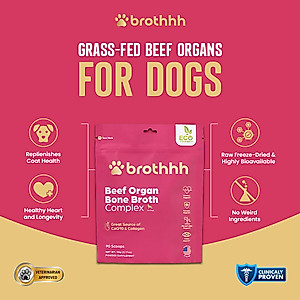 Beef Organ Meal Topper for Dogs - Bone Broth Protein - CoQ10 - Collagen - 100% Grass Fed - Pasture Raised - Veterinarian Approved - Non-GMO - Made in The USA by Brothhh - 3.17 oz. Powder