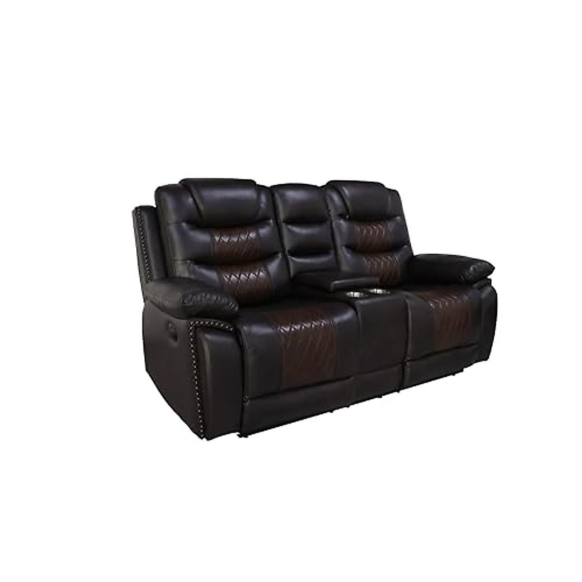 New Classic Furniture Nikko Faux Leather Manual Console Loveseat with Dual Recliners, Brown