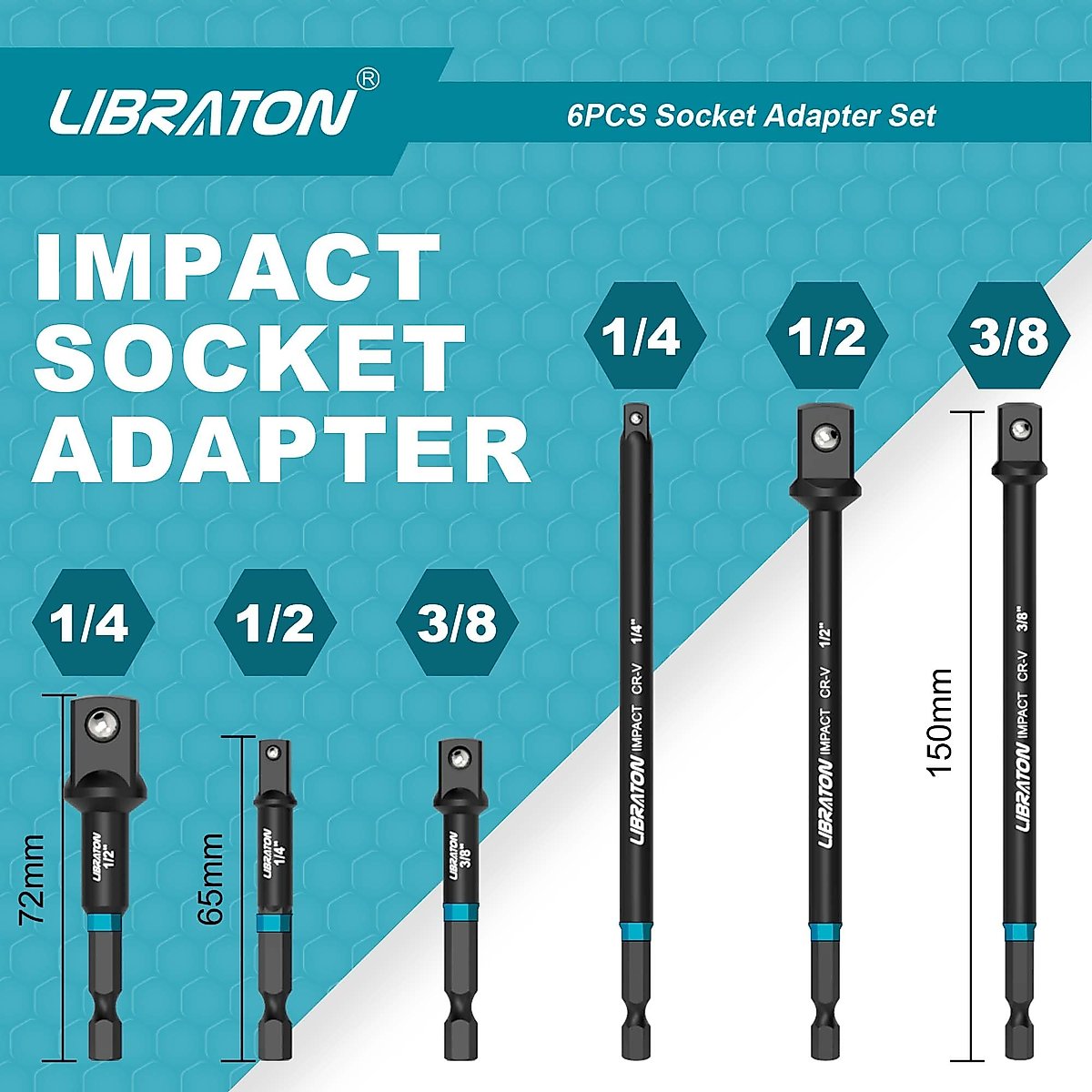 Libraton Impact Grade Socket Adapter Set, 3" & 6", Drill Socket Adapter, Impact Socket Adapter, Socket Driver Adapter, Drill Socket Adapter Extension, with Storage Bag