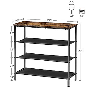 VASAGLE Shoe Rack, 4 Tier Shoe Storage Rack for 9-12 Pairs of Shoes, Shoe Organizer for Entryway, with 3 Fabric Shelves and Wooden Top, Steel Frame, Industrial, Rustic Brown and Black ULBS035B01