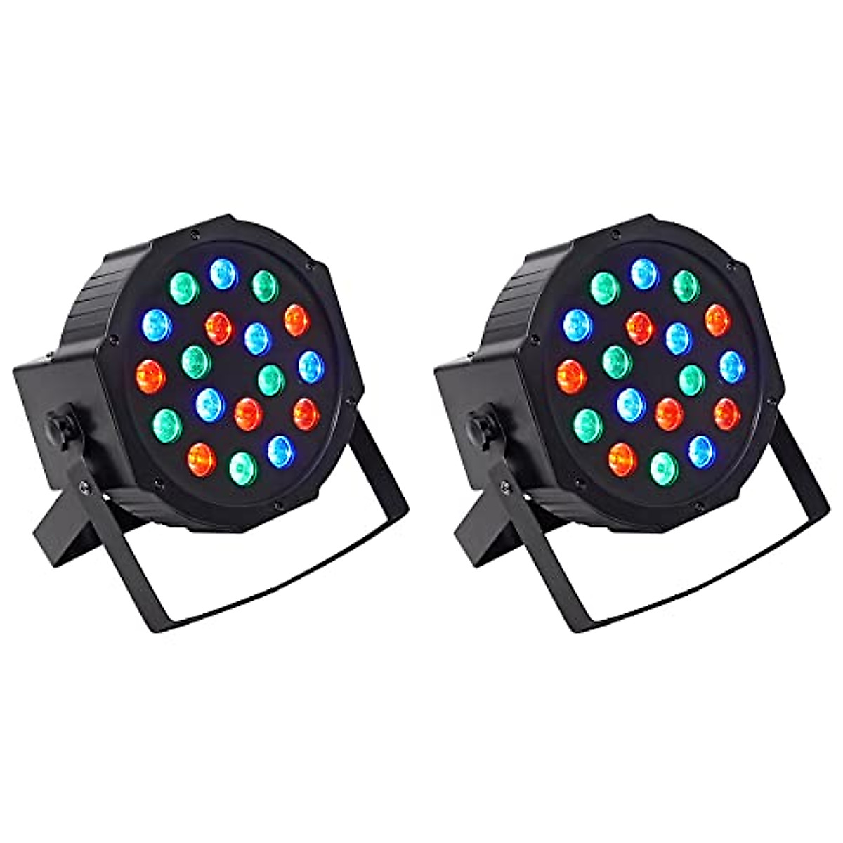 (2) Rockville RockPAR50 LED RGB Compact Par Can DJ/Club DMX Wash Light+Dual Bracket