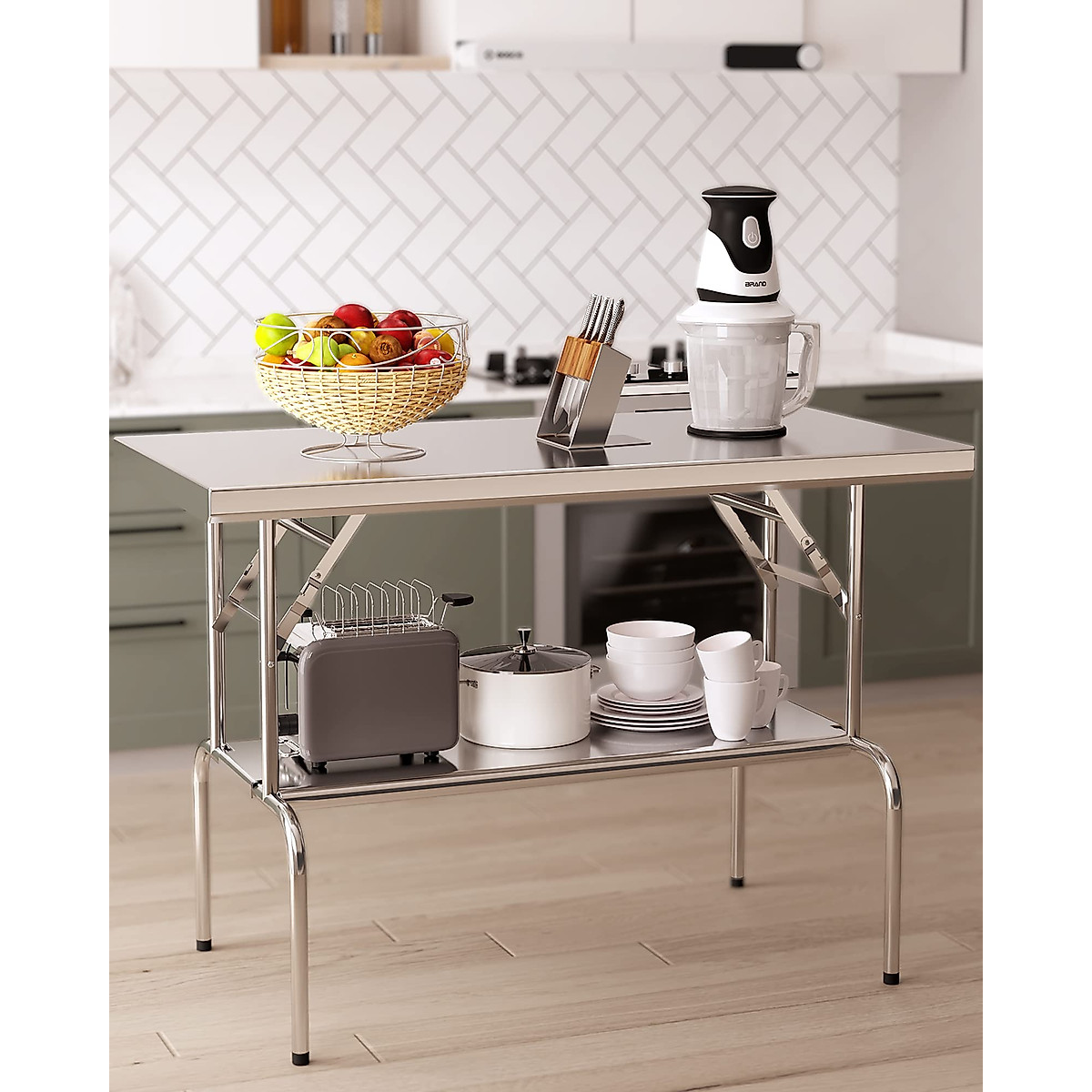 RIEDHOFF Stainless Steel Folding Table, Silver