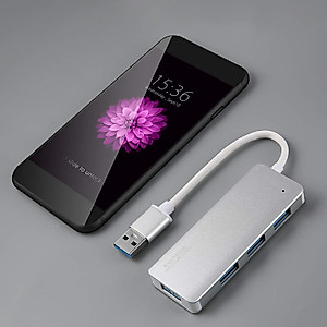 USB 3.0 Hub RSHTECH Aluminum 4 Port Ultra Slim USB 3.0 Data Hub Splitter Portable USB Port Expander for Laptop and PC (Silver)