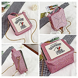 KUANG! Women Fashion Sequin Crossbody Bag Girl's Fun Gasoline Handbag Shoulder Bag for Women Messenger tote Bags (Pink)