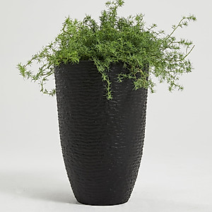 Worth Garden 21" H Tall Planters 2 Pack - 14'' Dia Resin Large Round Black Flower Pots for Outdoor Plants Trees - Imitation Stone Finish Plastic Indoor Front Porch 9 Gallon Decorative Container Patio