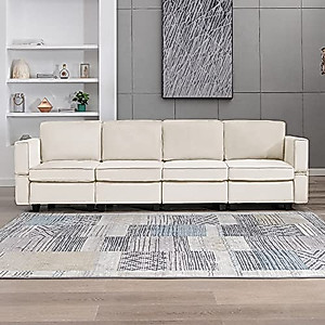 ZAFLY Sectional Sofa, 4 Seat Convertible Modular Beige Couch with Adjustable Backrest and Armrests I Shaped Sleeper Comfy Couch for Living Room