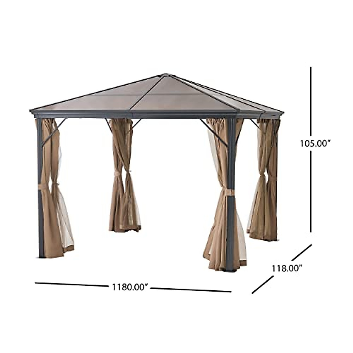 Christopher Knight Home Aruba Outdoor Aluminum Framed Gazebo with Hardtop, 10' x 10', Brown / Black
