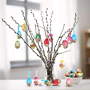 25 Pieces Paper Mache Egg Hanging Ornaments Easter Decoration, Foam Easter Bunny Hen and Egg Ornaments for Party Garden Home Decoration