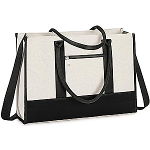 LOIDOU Laptop Tote Bag for Women 15.6 inch Canvsa Work Tote Bag Computer Bag Large Capacity Teacher Handbag Shoulder Bag
