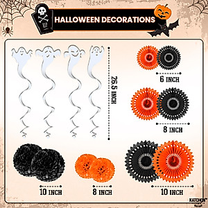 KatchOn, Halloween Party Decoration Set - Pack of 17 | Halloween Pompom, Happy Halloween Garlands | Halloween Party Hanging Decorations | Halloween Hanging Swirls for Halloween Ceiling Decorations