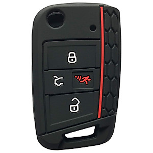 Horande 4 Button Silicone Protector Key Fob Cover Case fit for VW 2016-2017 Golf Polo GTI 2018 2019 Tiguan Keyless Entry Key Fob (Black 2)