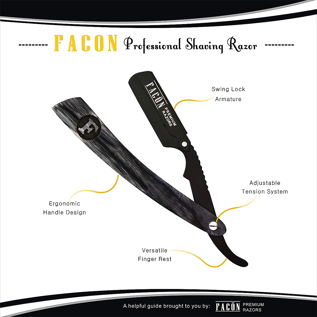 100 BLADES + Facón Professional Wooden Straight Edge Barber Razor - Salon Quality Cut Throat Shavette