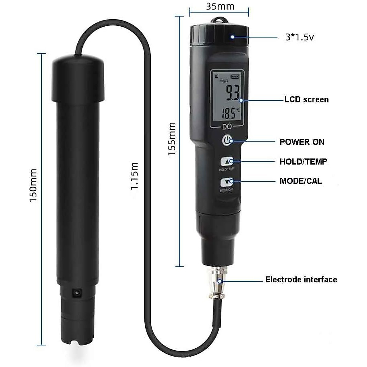Generic Dissolved Oxygen Meter, Digital Oxygen Test Kit Analyzer, DO Probe with ATC for Aquarium, Measurement Range: 0‑30mg/L 6 Replaceable Electrode Tips, 30ml Electrode Filling Fluid
