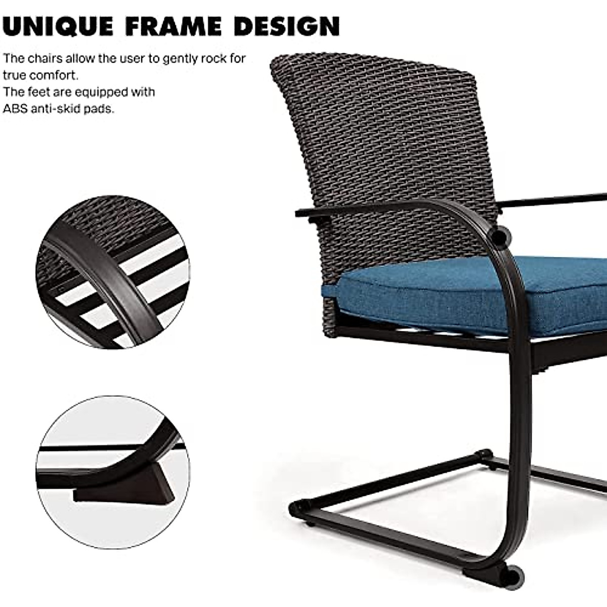 Grand patio 2 Pieces Dining Wicker Chair Set,Outdoor Dining Set,Steel Frame Rocking Chair with Cushion for Conversation for Yard,Garden,Backyard, Deck,Bistro(Peacock Blue)