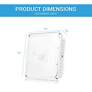 PARMIDA LED Canopy Light, 45W, 0-10V Dimmable,110-277VAC, IP65 Waterproof, ETL-Listed, 5000K (Day Light), 9.6" x 9.6", Gas Station, Street, Area & Outdoor Lighting, White