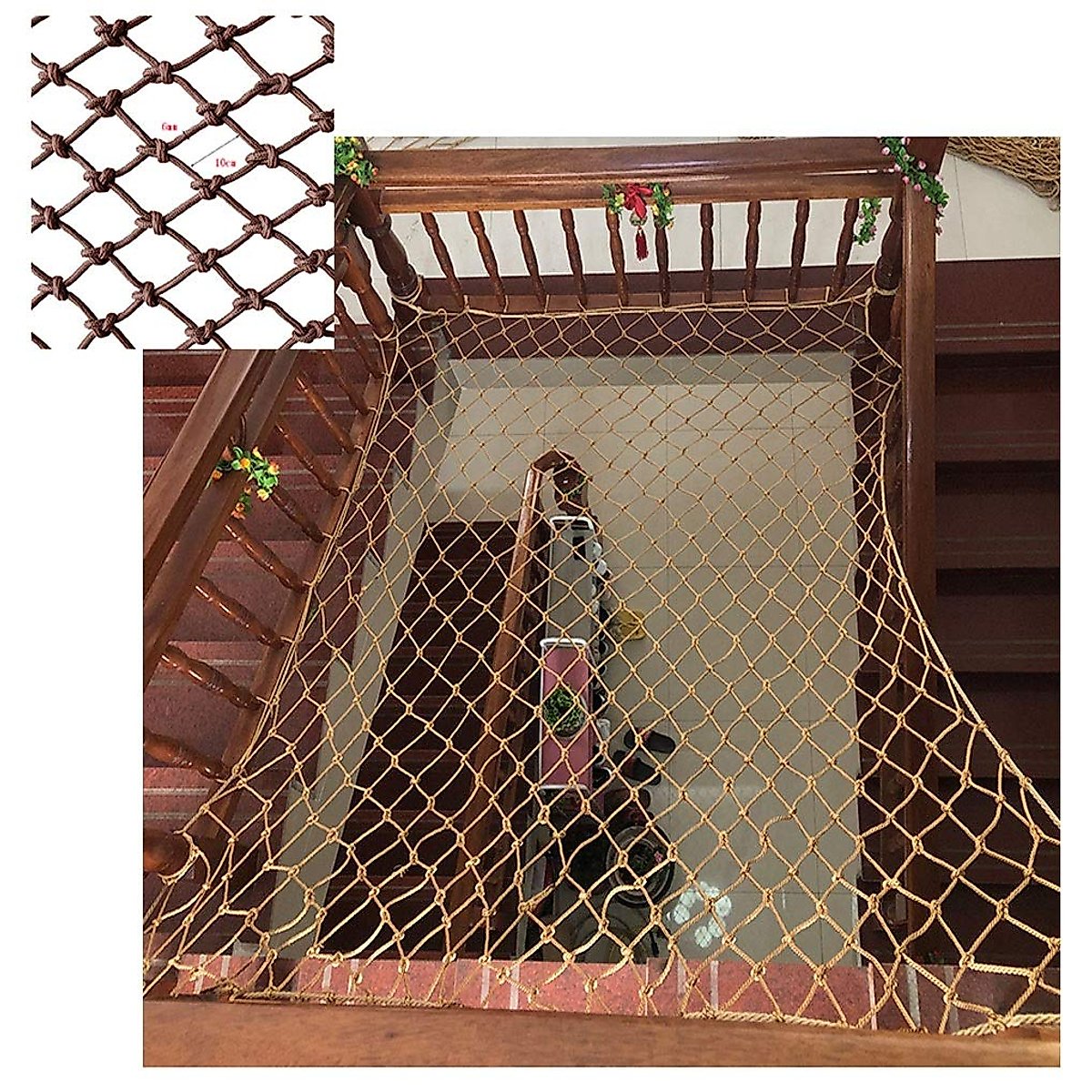 Protective Net Brown Nylon Net, Garden Decoration Net Balcony Safety Net Stairs Children Anti-Fall Net Kindergarten Protective Net Portable Fence Net Can Be Cut 1x2m3m4m (Size : 4 * 5M(13 * 16ft))