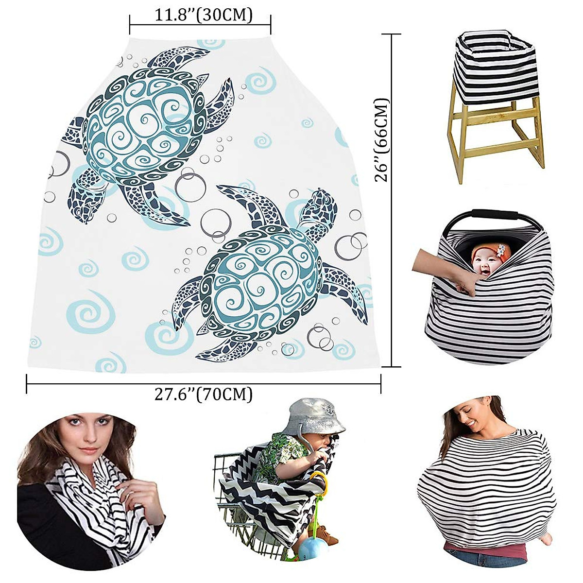 Baby Car Seat Covers Turtle, Nursing Cover Breastfeeding Scarf/Shawl, Infant Carseat Canopy, Stretchy Soft Breathable Multi-use Cover Ups, Sea Marine Animal Tortoise Turtle