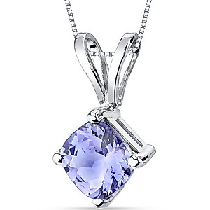 PEORA 14K White Gold Tanzanite Pendant for Women, Genuine Gemstone Classic Solitaire, 1 Carat Cushion Cut, 6mm, AAA Grade