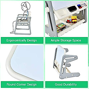 Costzon 2 in 1 Kids Table & Chair, Art Easel w/Adjustable Magnetic Painting Board, Storage Space, Art Supply Accessory, Children Convertible Activity Table Set for Drawing Reading Art Playroom (Gray)