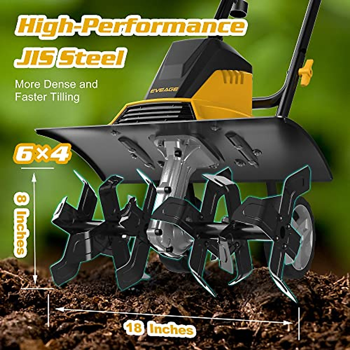 EVEAGE Electric Tiller for Garden, 18 Inch Power Tillers and Cultivators Electric, 13.5AMP Rototiller Cultivator Garden Tool, 4'' - 8'' Tilling Depth Foldable Handle