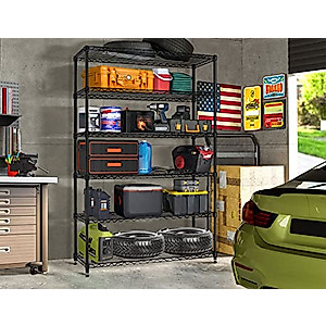 Heavy Duty 6-Tier Storage Shelves Adjustable NSF Garage Shelving with Wheels & Adjustable Feets,Free Standing Shelves for Storage Closet Pantry Garage Wire Shelving Unit Metal Shelving,48"Lx18"Wx72"H