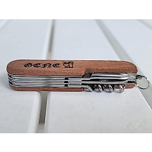 Personalized Wooden Pocket Knife | Customizable Design | Laser Engraved | 8-Function Multi-Tool (Stainless Steel) | Gift for Men, Groomsmen, Birthday, Graduations