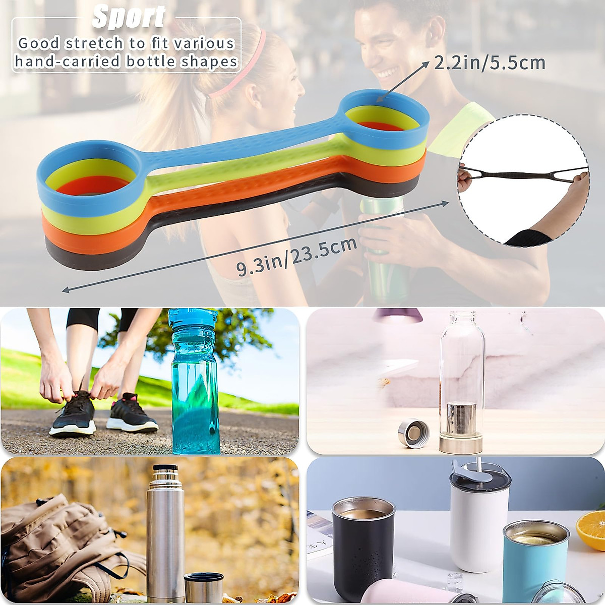Windspeed Water Bottle Carrier Grip for Outdoor,Soft Band Holder Strap Makes Any Bottle Handheld,Water Bottle Bands for Bike, Gym or Jogging 4 Pack