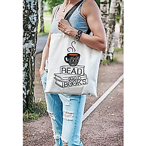 XIKAINUO Drink Good Coffee Read Good Books Cotton Canvas Tote Bag with Interior Pocket, Travel Shopping Shoulder Bag Birthday Christmas Gifts for Readers, Coffee Lovers, Bookworm, Teens