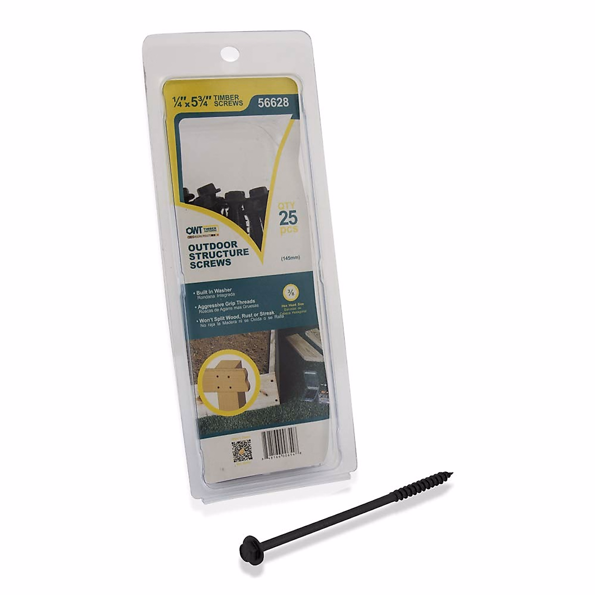 Ozco 56628 1/4-inch by 5-3/4-inch OWT Timber Screws, No Pre-Drilling, Screw Coating Prevents Wood Splitting (25 per Pack)