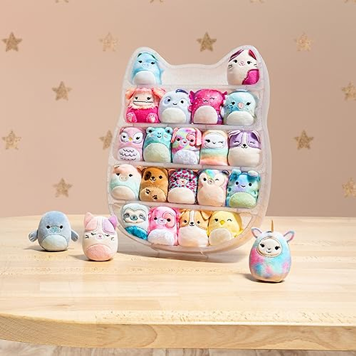 Squishville by Original Squishmallows Play and Display Storage - Four 2-Inch Plush Included - Big Foot, Axolotl, Parrot, Chameleon - Hang or Stand Display Case - Amazon Exclusive