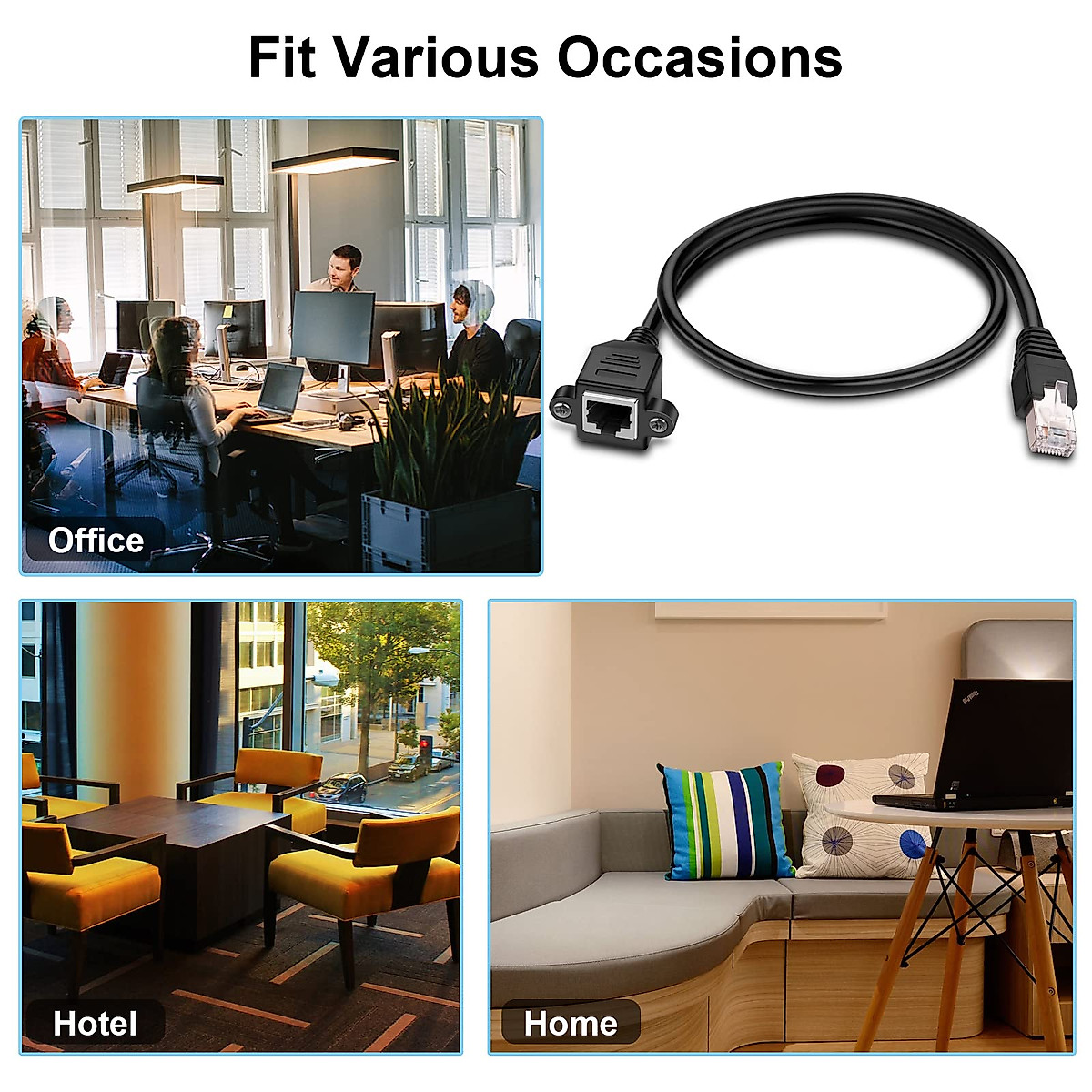 iGreely Ethernet Extender 2Pack RJ45 Male to Female Screw Panel Mount Cat6/Cat5e/Cat5 Ethernet LAN Network Extension Cable 2ft/60cm CAT6