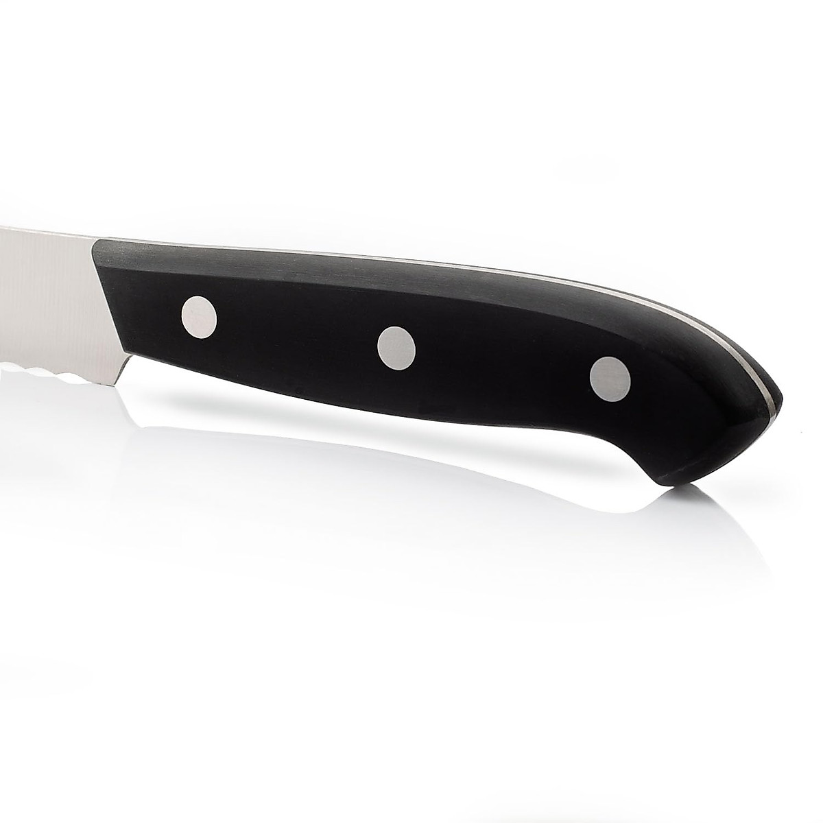ARCOS Bread Knife 8 Inch Serrated Nitrum Stainless Steel and 200 mm blade. Kitchen Knife. Ergonomic Polyoxymethylene POM Handle. Series Bolonia. Color Black