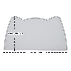 OHMO - Cat Food Mat, Silicone Pet Feeding Mat for Floor Non-Skid Waterproof Dog Water Bowl Tray, Easy to Clean Pet Placemat (Ash, 18 * 9.8&#039;&#039;)