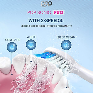 Pop Sonic The Ultimate Pro Toothbrush (Pink) | Rechargeable Toothbrush w/Up to 40,000 Brush Strokes/Minute -Long-Lasting Dupont Nylon Bristles -Teens & Adult Toothbrush w/Quadrant Pacer & Timer