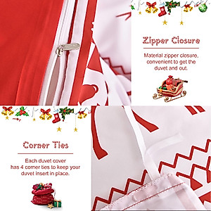 WONGS BEDDING Christmas Duvet Cover Set King Size,3 Pieces Reversible Red Elk Snowflake Pattern Decor Bedding Duvet Cover with Zipper Closure for New Year Holiday, Soft Microfiber Bedding Set 104"x90"