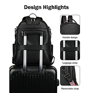 FADEON Leather Laptop Backpack for Women PU Computer Backpacks, Designer Travel Back Pack Purse with Laptop Compartment Black