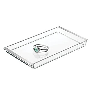 mDesign Plastic Bathroom Counter Tray and Organizer - Perfume, Guest Hand Towel, Makeup, and Accessory Holder Tray for Bathroom Countertop and Vanity - Petal Collection - Clear/Chrome
