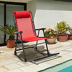 Tangkula Outdoor Folding Rocking Chair, No Assembly Required, Foldable Rocker Recliner with Headrest, Portable Lounge Chair for Camping, Patio, Lawn, Garden, Yard or Balcony