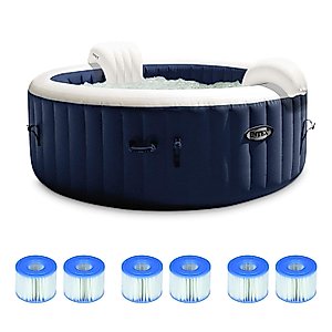 Intex 28431E PureSpa Plus 85 x 25 Inch Inflatable 6 Person Hot Tub with 170 Bubble Jets and Intex 6-Pack of Type S1 Filter Replacement Cartridges