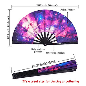 Amajiji Large Galaxy Folding Fan, Chinease/Japanese Folding Nylon-Cloth Hand Fan, Hand Folding Fans for Women/Men, Hand Fan Festival Gift Fan Craft fan Folding Fan Dance Fan (AM2)