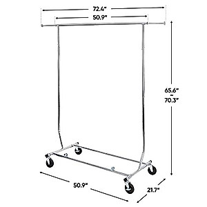 SUPER DEAL Metal Garment Rack with Wheels Single Rod Height Adjustable & Expandable Mobile Clothes Drying Rack Hanging Organizer, All-Steel Frame 250lbs Capacity
