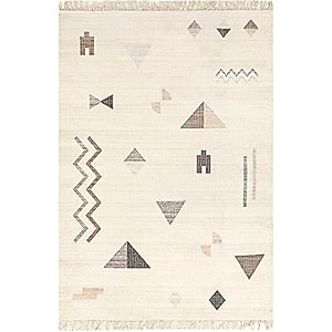 nuLOOM Noémie Tribal Synbols Tasseled Area Rug, 8' x 10', Ivory