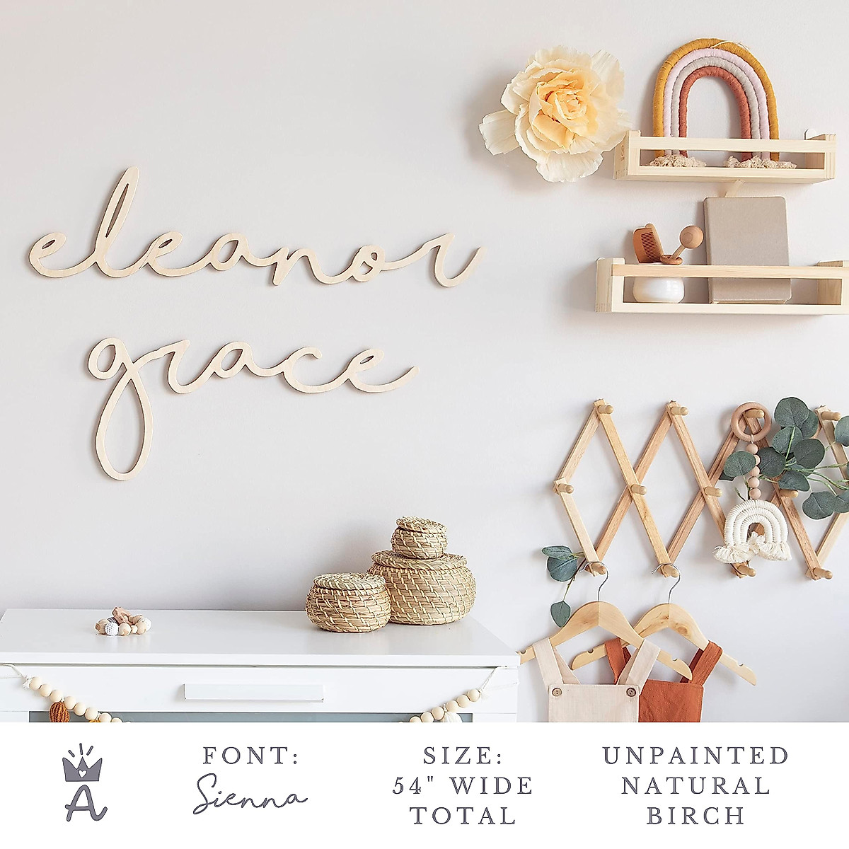 Custom Wood Name Sign for Nursery or Kids Room | Instant Font Preview + Multiple Styles Available Unpainted, Painted, or Stained | Personalized Baby Gift (Unpainted Quick Ship Name Sign)